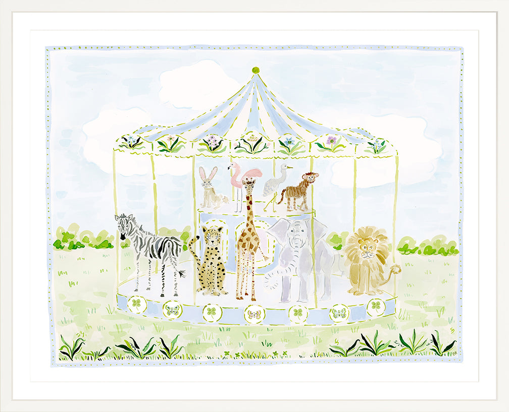 The "Merry-Go-Menagerie Blue Carousel" Fine Art Print – Evelyn Henson